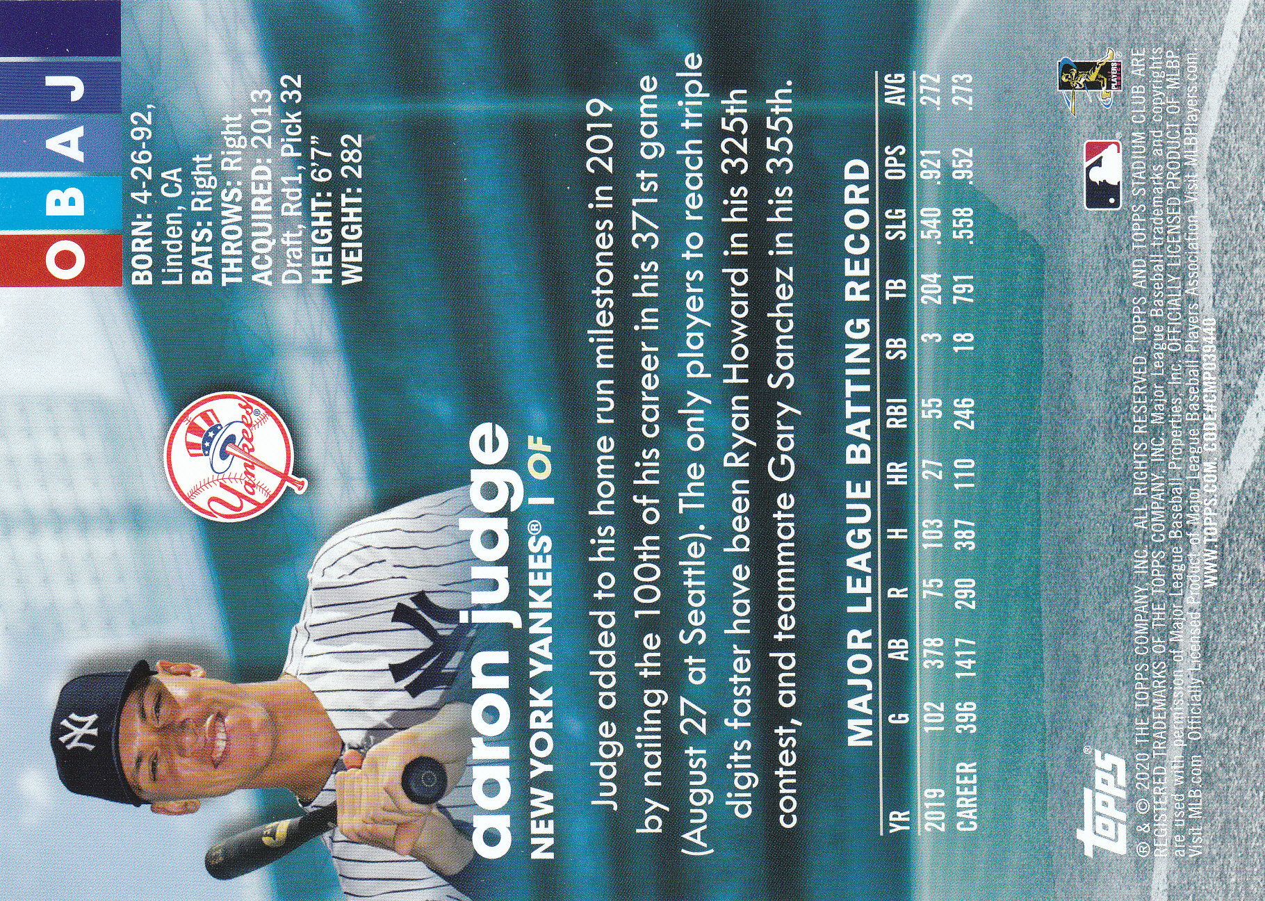 2020 Stadium Club (Topps) Baseball "Oversized Box Toppers" Insert Cards ...