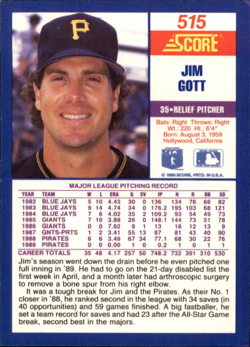 A2254- 1990 Score Baseball Cards 491-704 +Rookies -You Pick- 10+ FREE ...