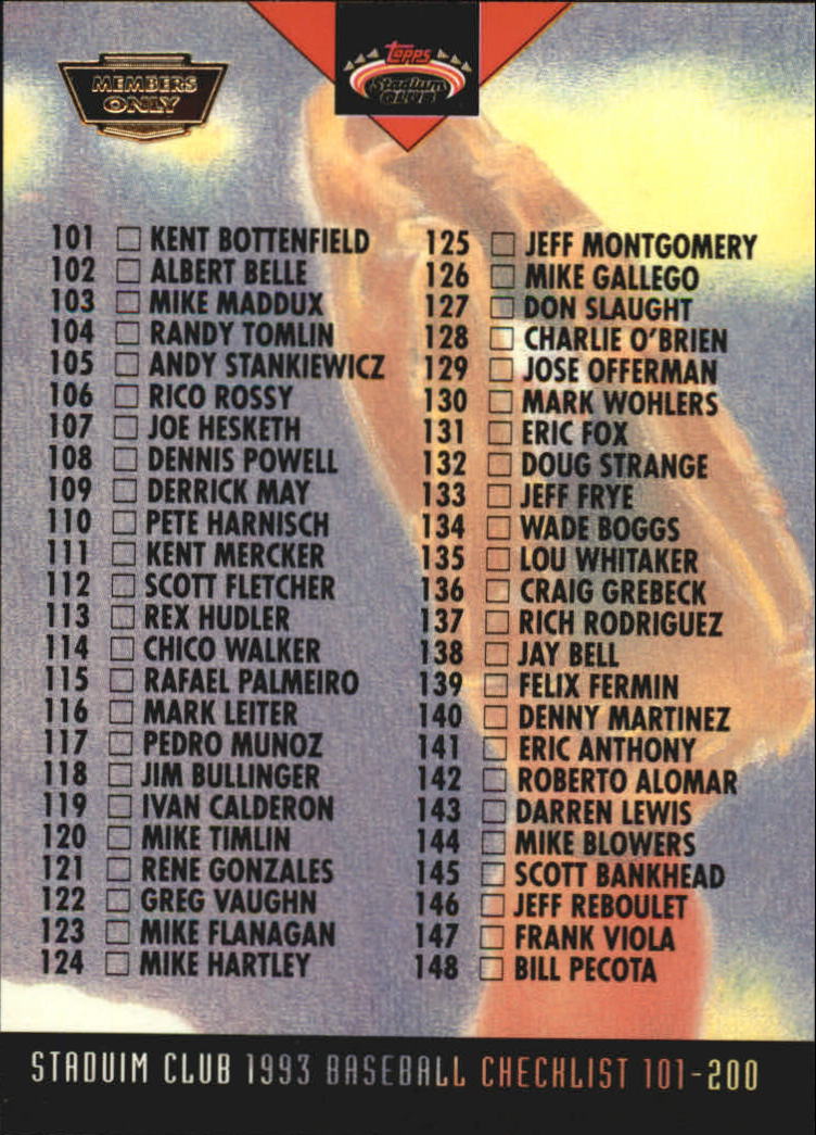 1993 Stadium Club Baseball Members Only Parallel #250-499 - Choose Your ...