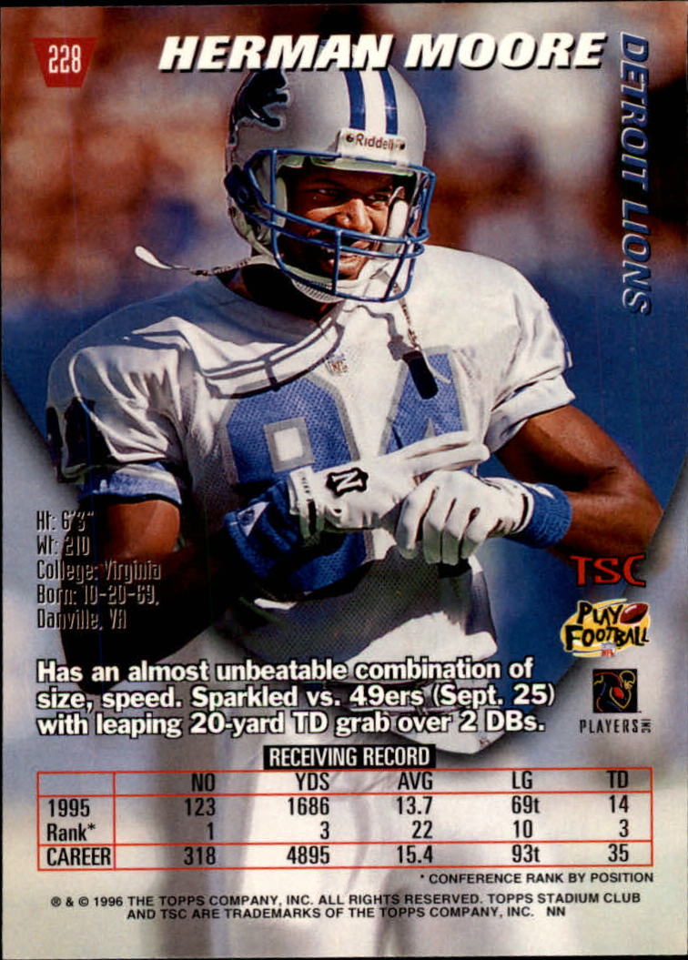 1996 Stadium Club Football "Main Set" Cards #201 to Checklists Rookies ...