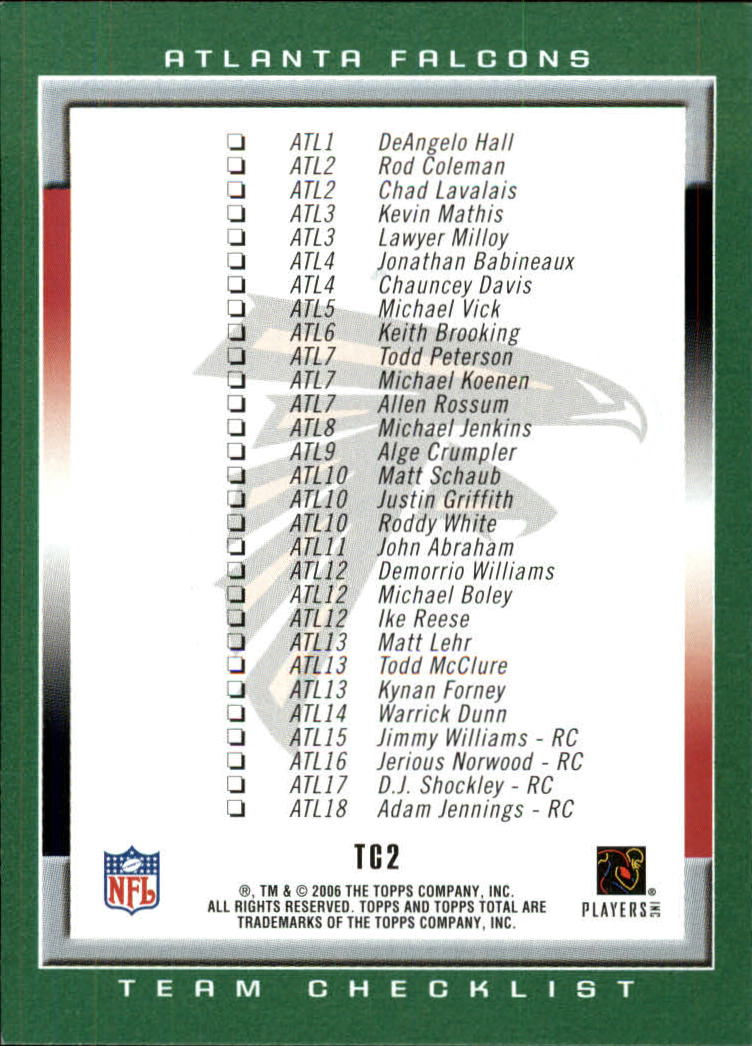 2006 Topps Total Team Checklists Football Card Pick | eBay