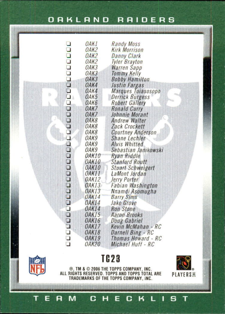 2006 Topps Total Team Checklists Football Card Pick | eBay