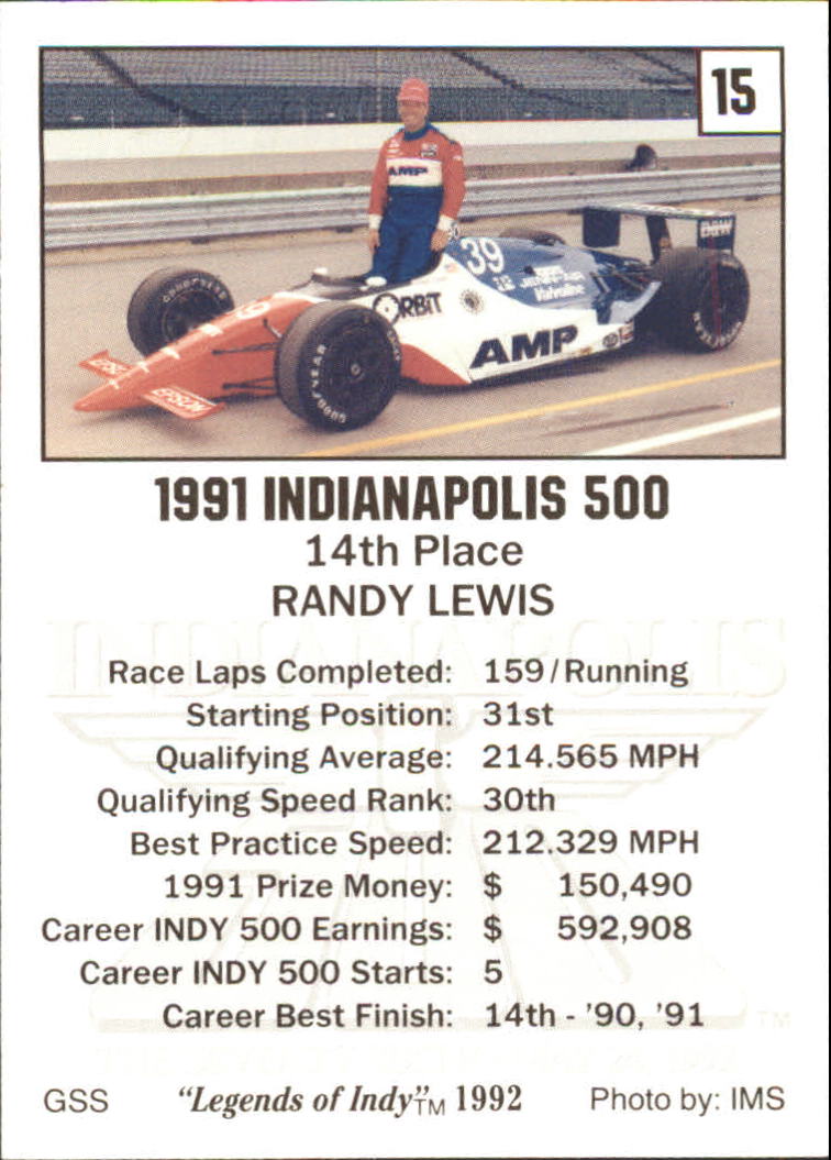 1992 Legends of the Indy 500 Racing Trading Card #1-100 - Choose Your ...