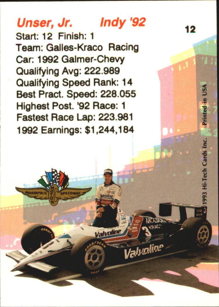 1993 Hi-Tech Indy 500 Racing Trading Card #1-81 - Choose Your Card | eBay