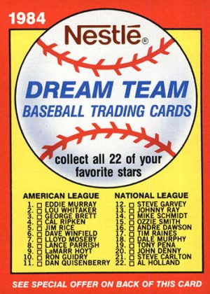 1984 Topps Nestle Dream Team Baseball Checklist, Details